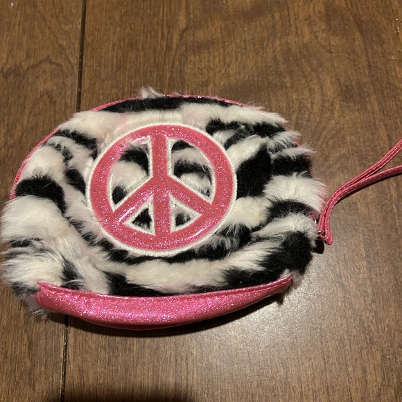 Justice | Accessories | Girl Justice Pink And Black Fuzzy Zebra Peace ...